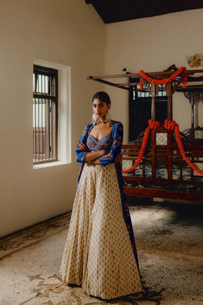 Blue & Cream Cape Set – Label Anushree