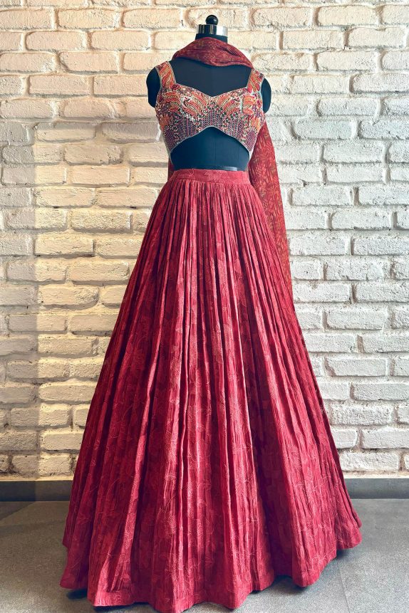 Rust Threadwork Lehenga Set – Label Anushree
