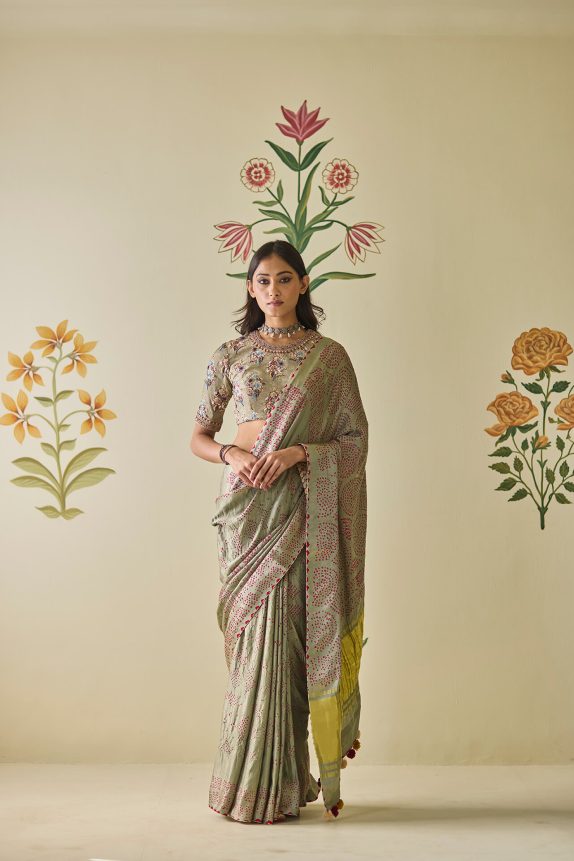 Grey Bandhani Saree – Label Anushree