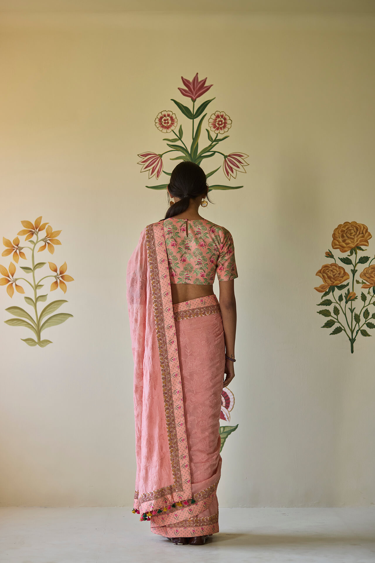 Pink Threadwork Saree – Label Anushree