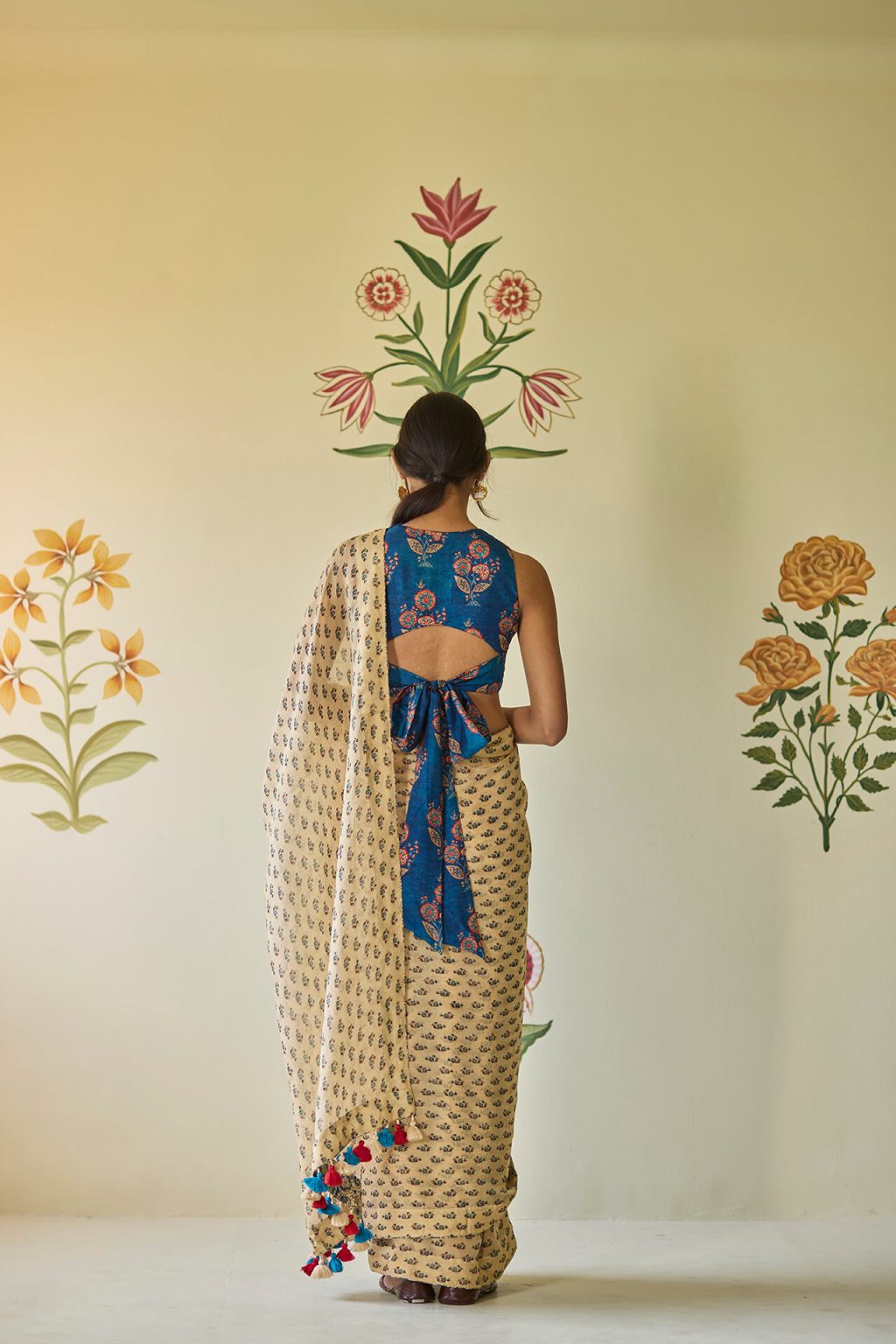 Beige & Blue Saree – Label Anushree